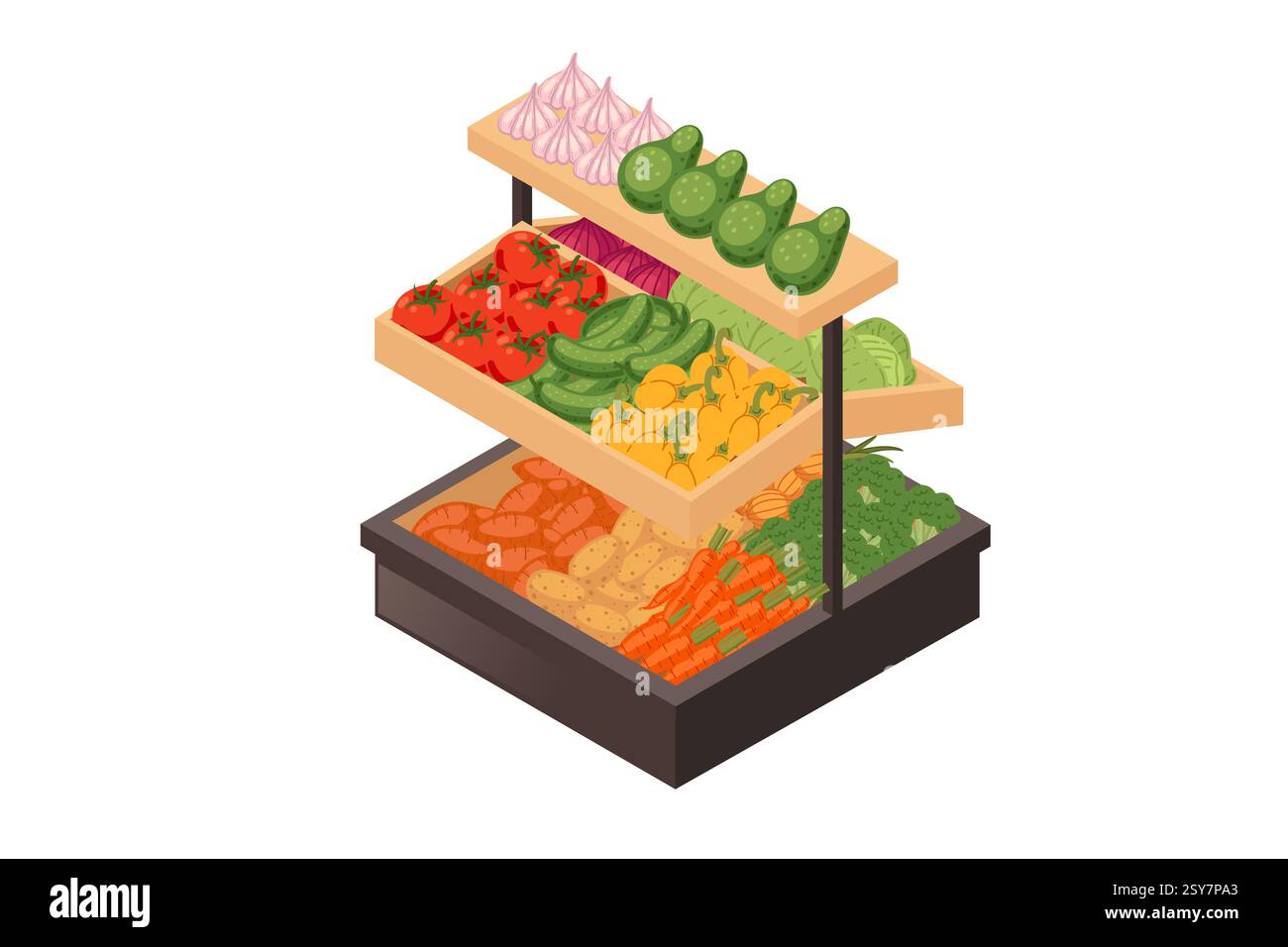 Display stand with colorful vegetables. Multi-tier grocery display with ...