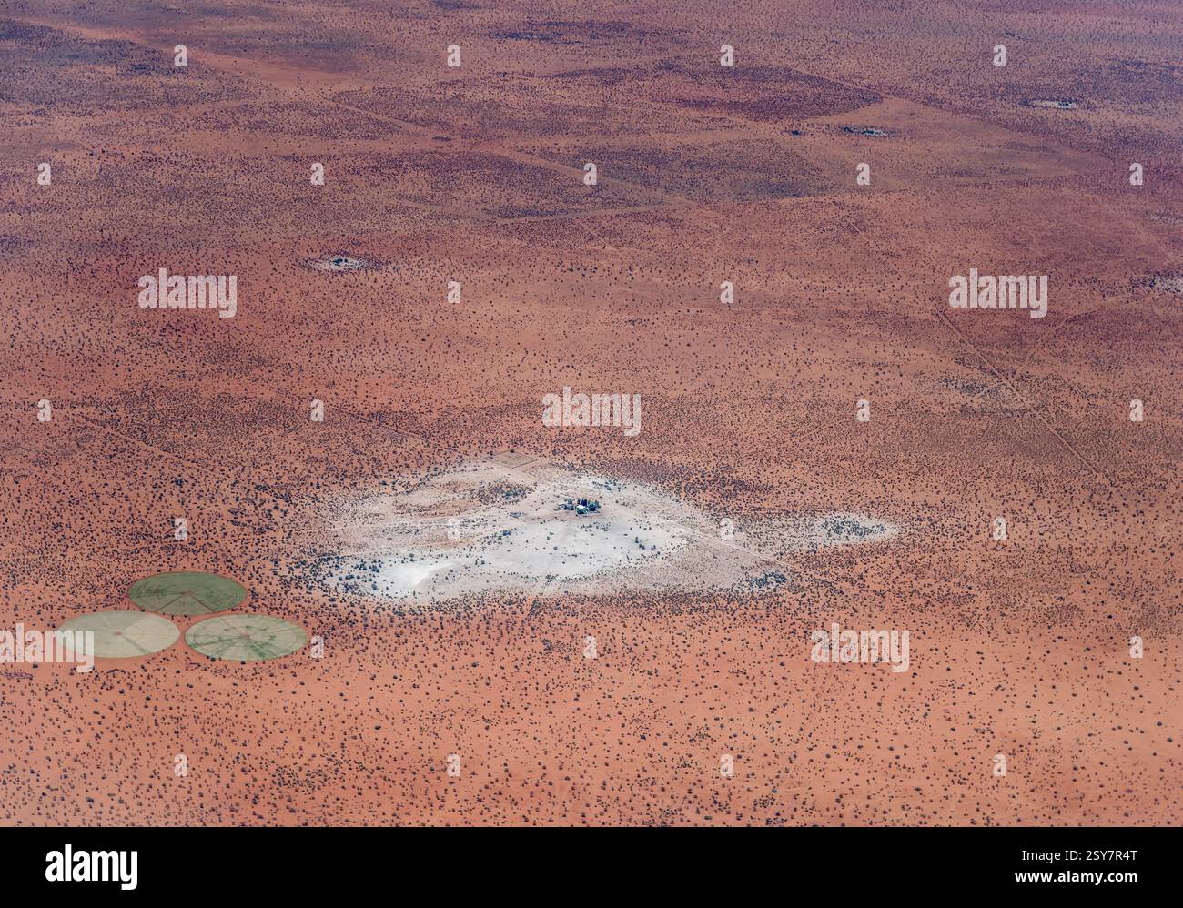 aerial landscape with farm on pan and round cultivation fields in ...