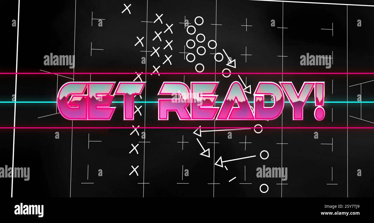 Get Ready! text image over football play diagram on black background ...