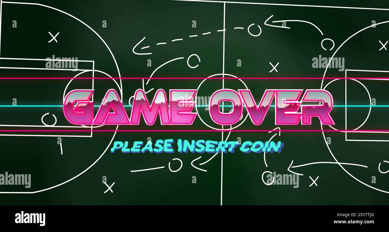 Game over text image over soccer strategy chalkboard with PLEASE INSERT ...
