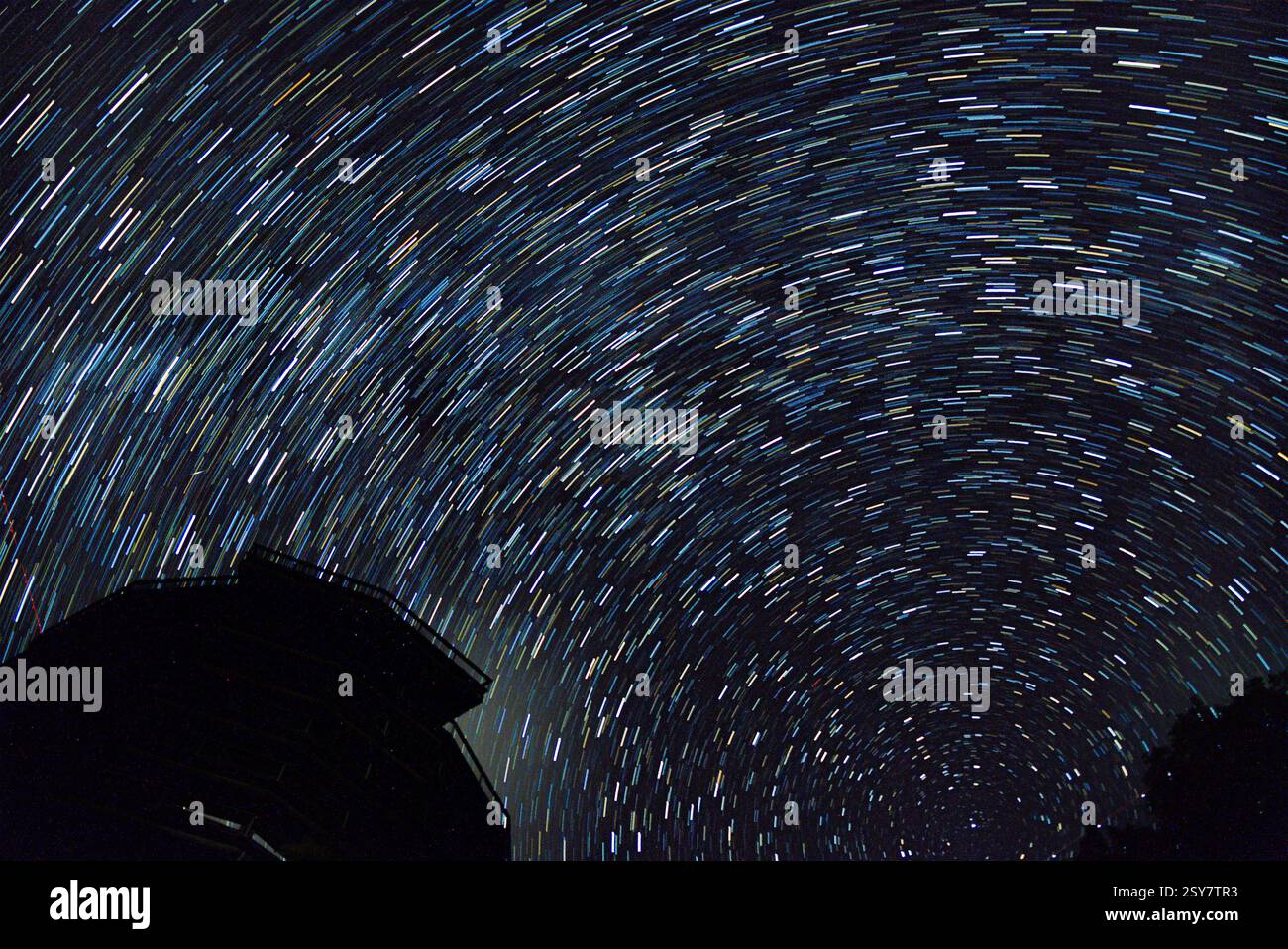 North Pole star trail over a forest in Saarland, Germany Stock Photo ...