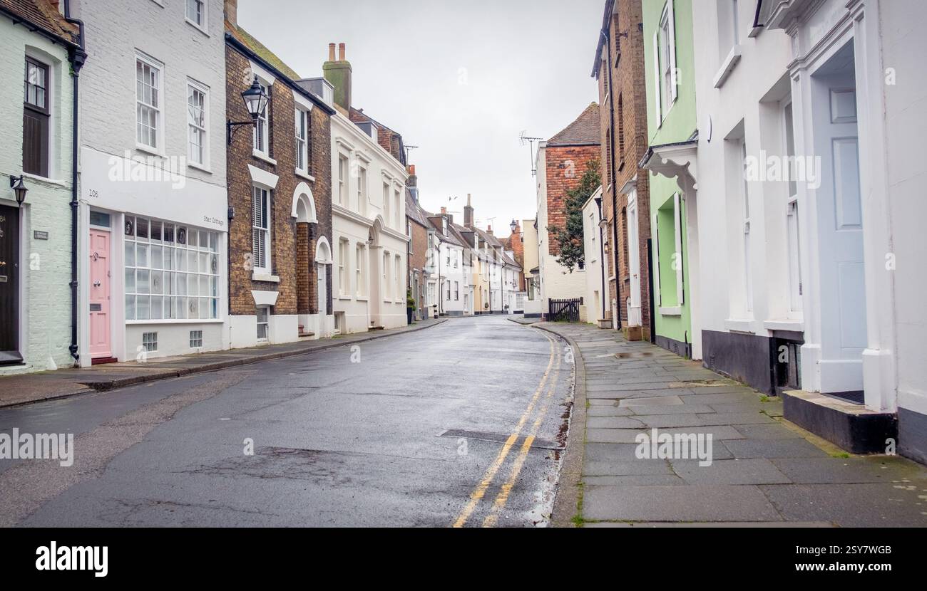 A wide-angle view of a street in the historic town of Deal, Kent ...