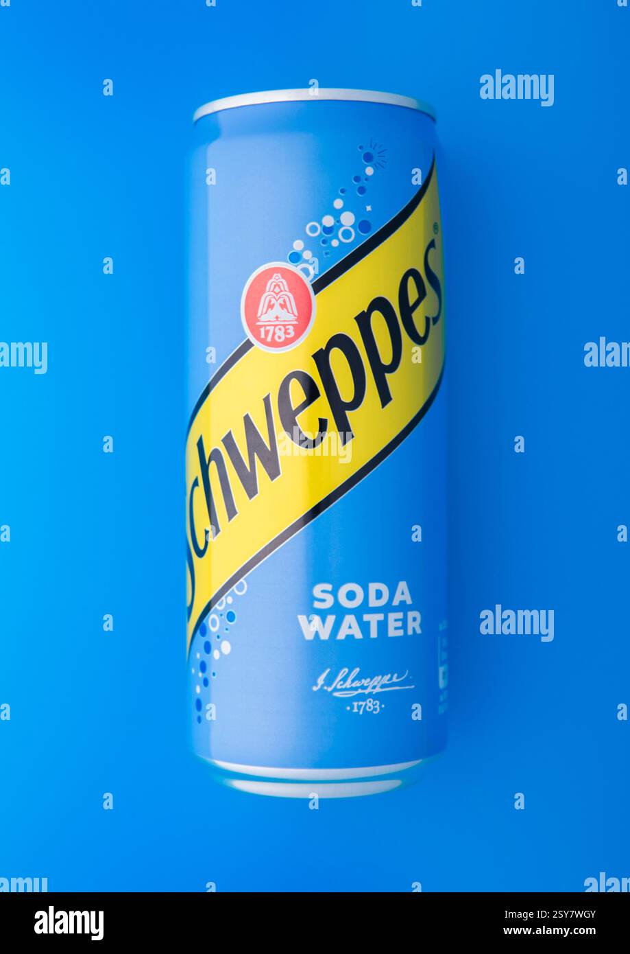 LONDON,UK - FEBRUARY 25,2025: original Schweppes carbonated mineral ...