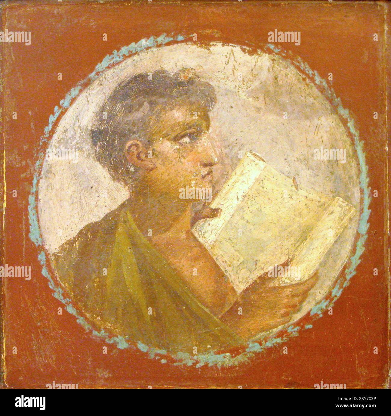 Roman portraiture fresco of a young man with a papyrus scroll, from ...