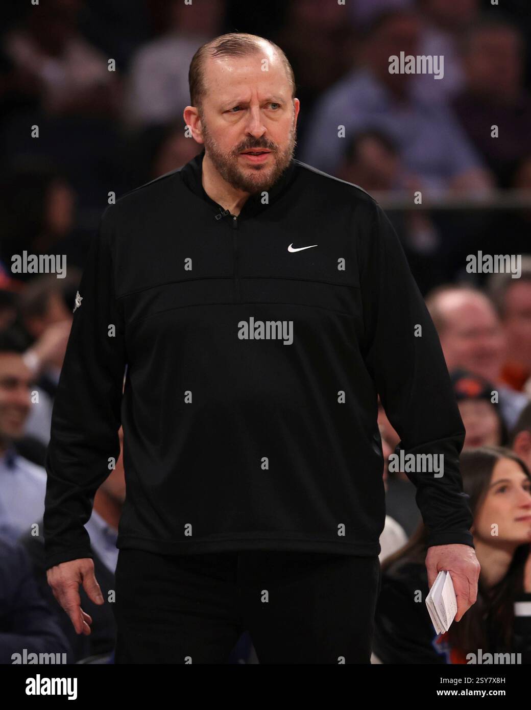New York Knicks head coach Tom Thibodeau stands on the court during the ...