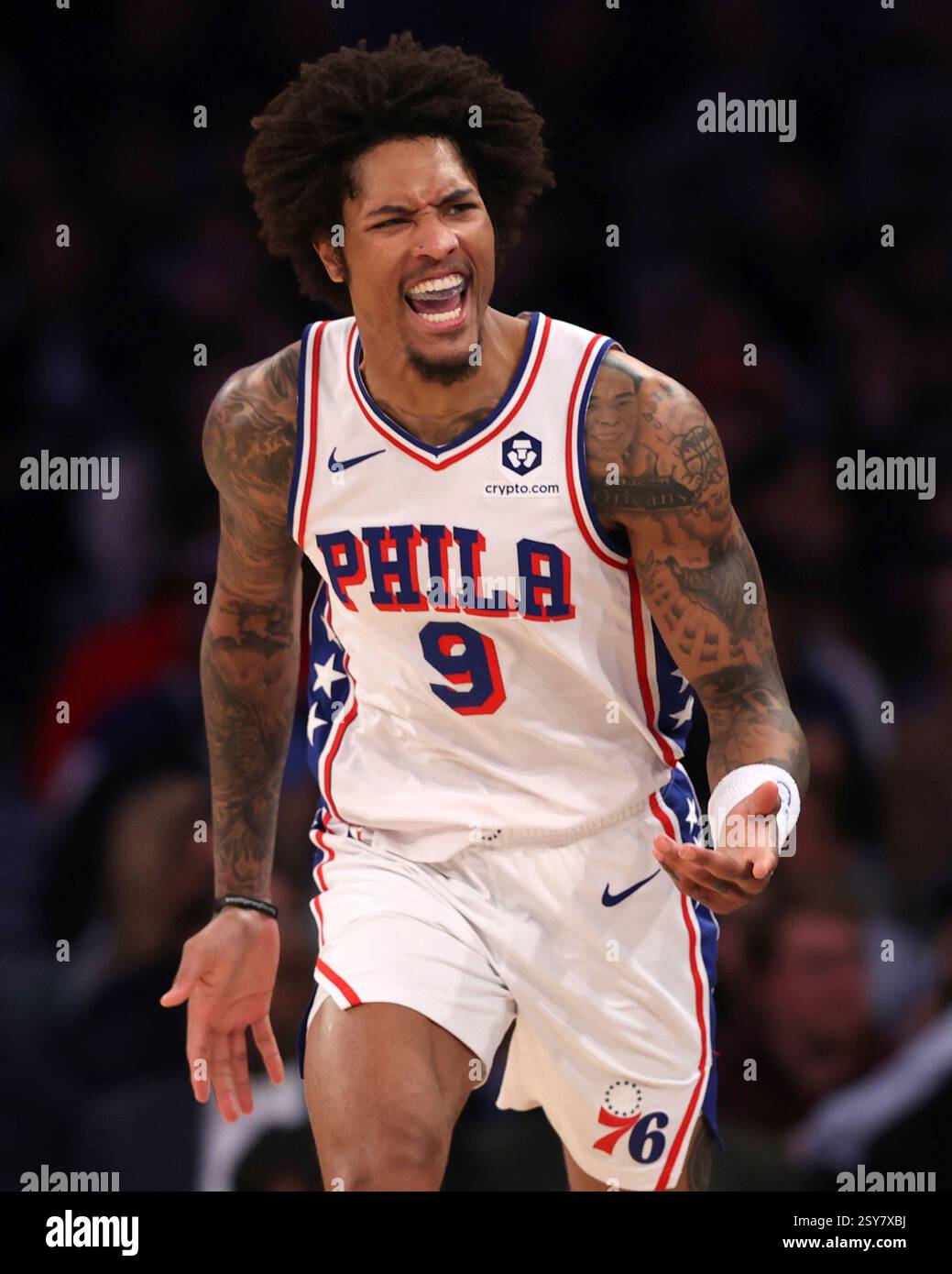 Philadelphia 76ers' Kelly Oubre Jr. yells on the court during the first ...