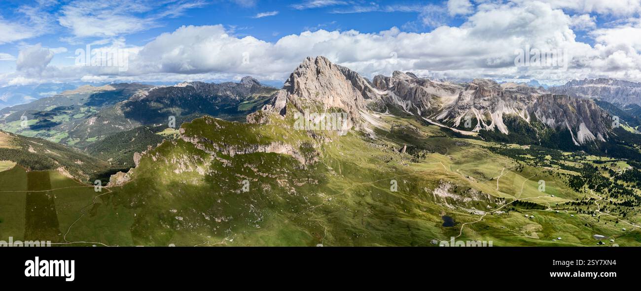 High resolution panoramic drone shot of the iconic Seceda plateau in ...