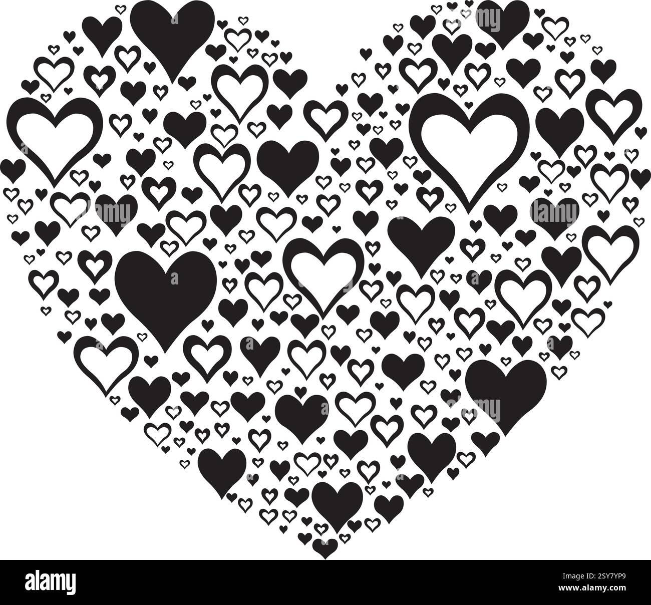 Vector illustration made with black heart silhouettes on a white ...
