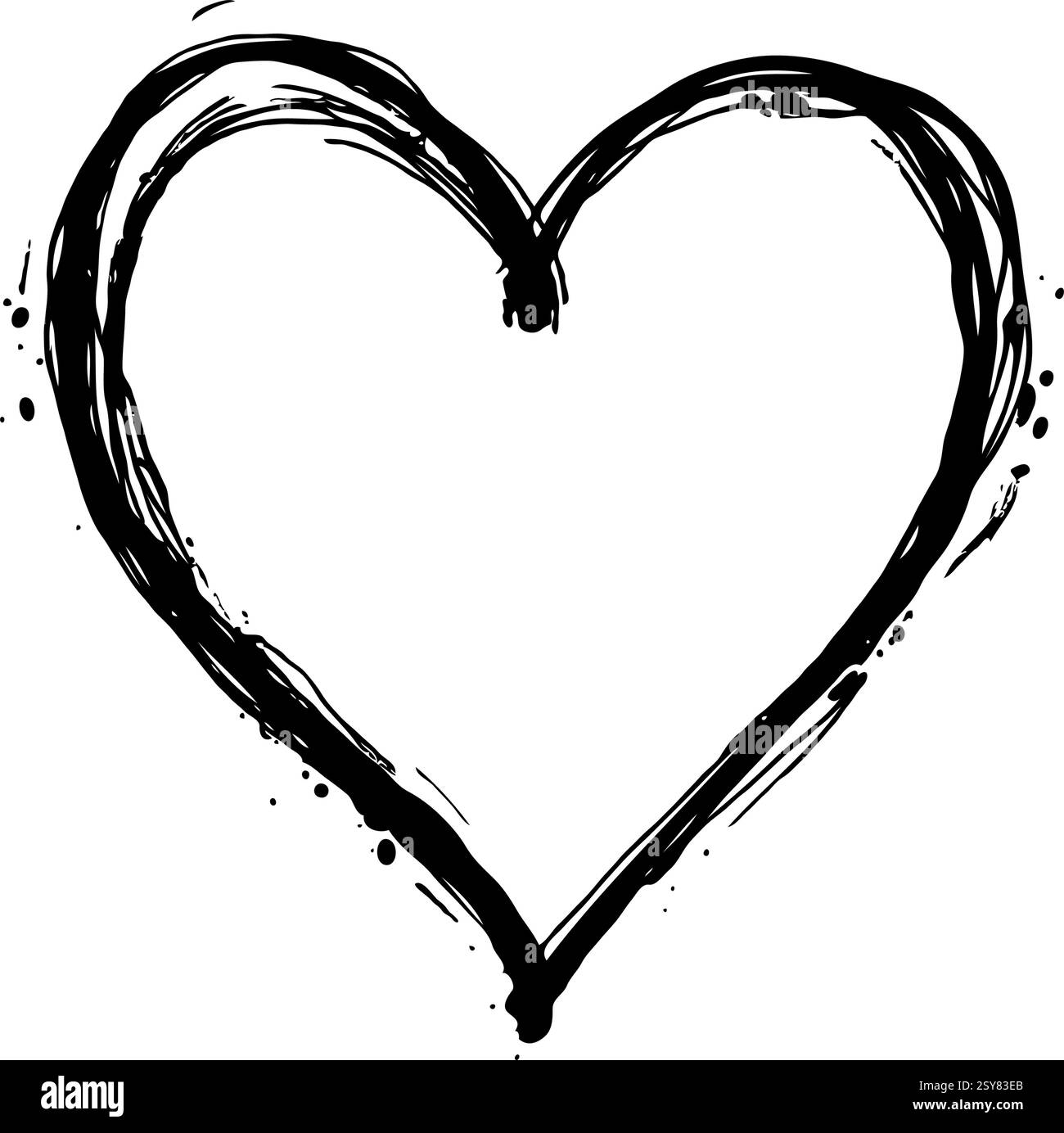Black brushstroke heart sketch, hand-drawn style on simple white ...
