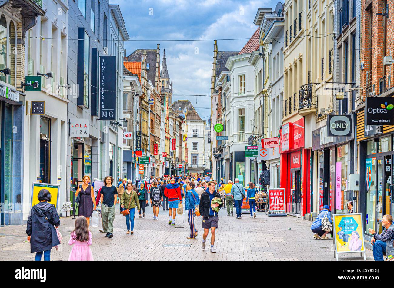 Ghent, Belgium, July 6, 2023: crowd of people tourists walking down ...