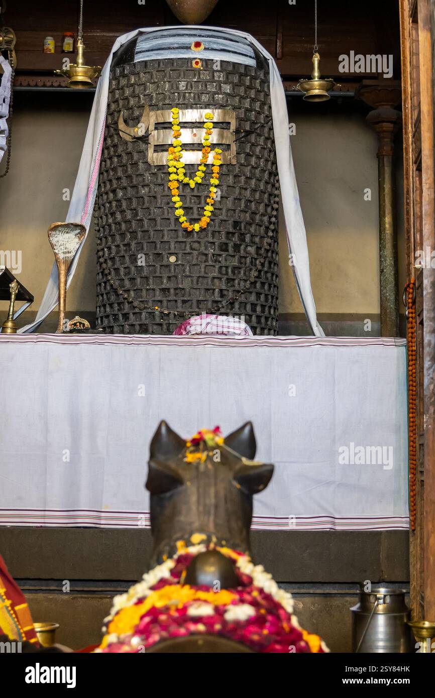 isolated huge shivlinga with tripund at holy temple at indoor Stock ...