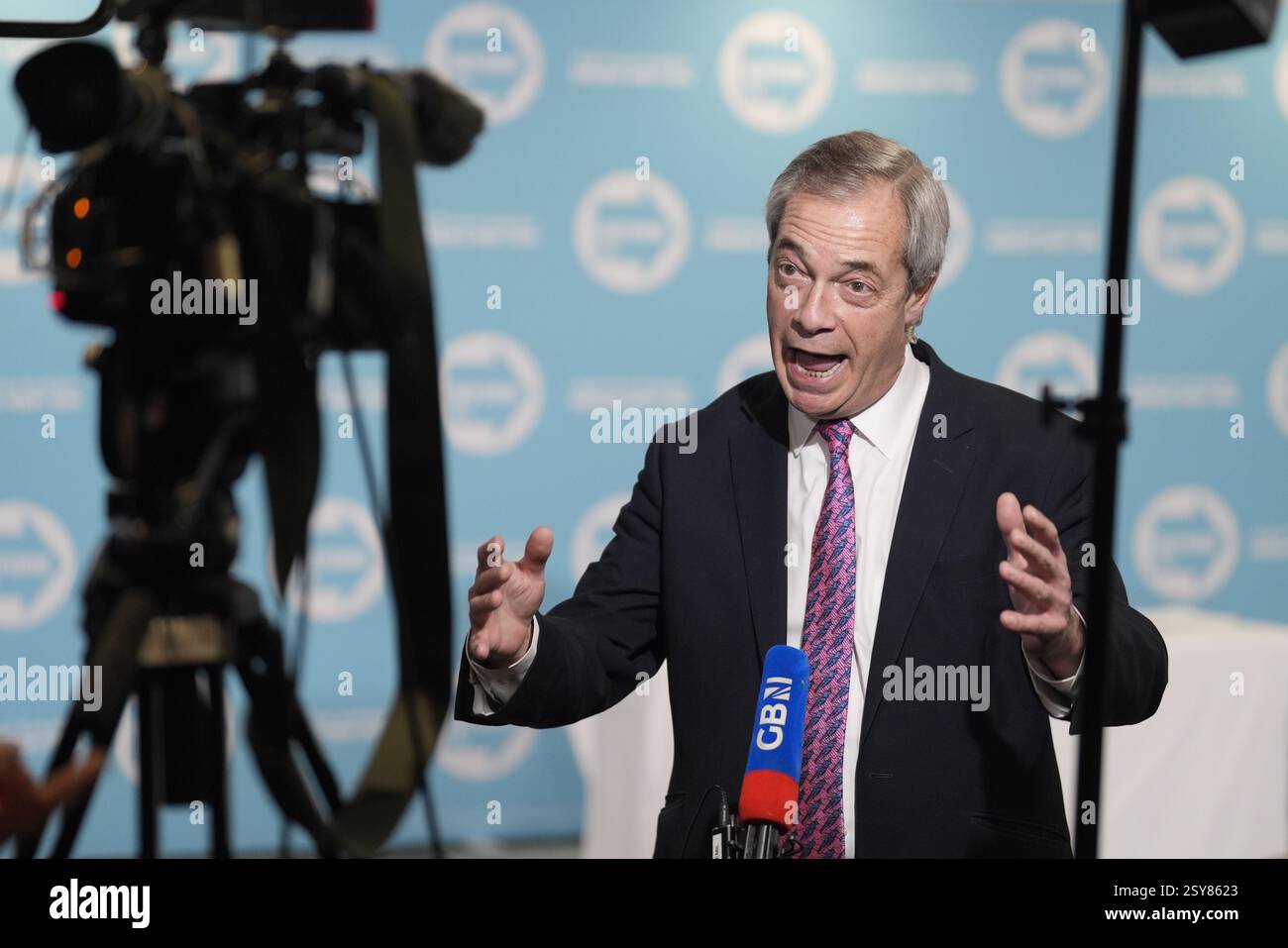 Reform UK leader Nigel Farage during media interviews ahead of the ...