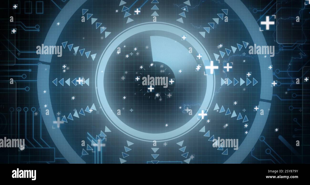 Image of scope scanning over network of connections Stock Photo - Alamy