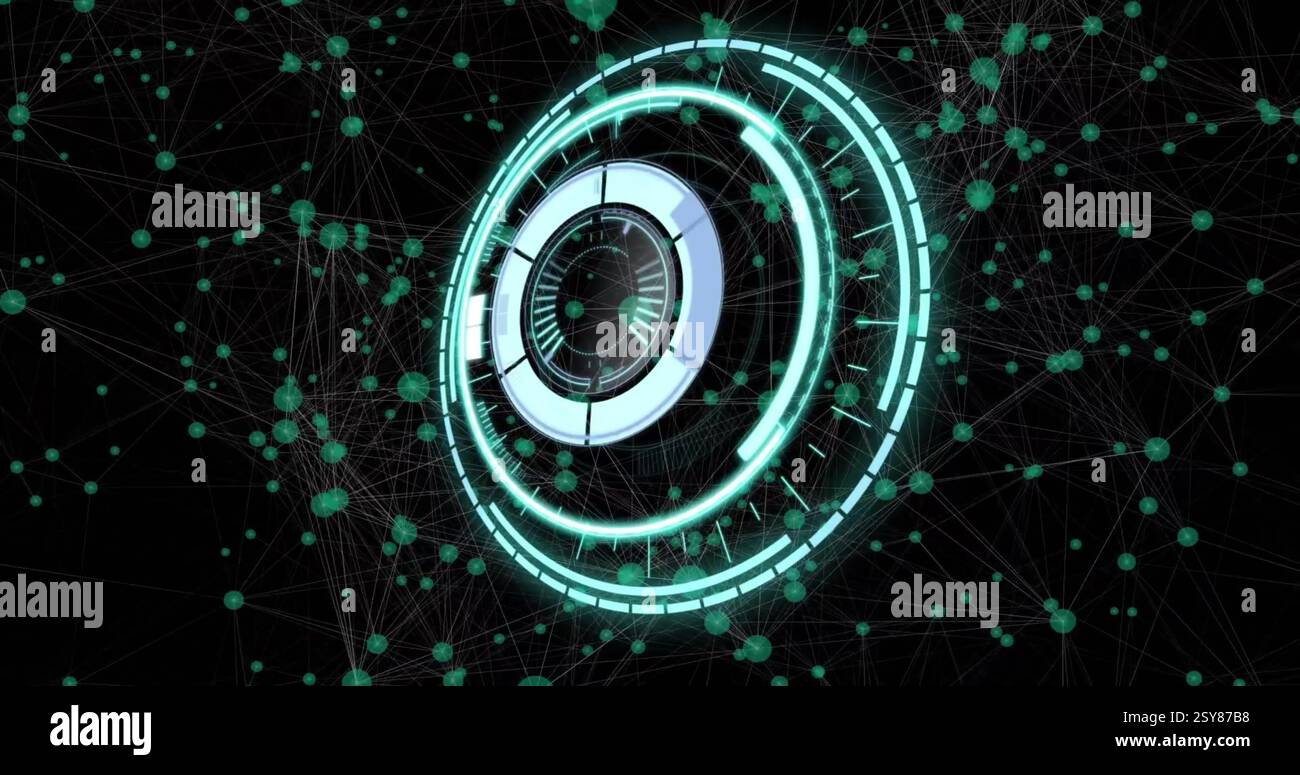 Image of scope scanning over network of connections with icons on black background Stock Photo ...