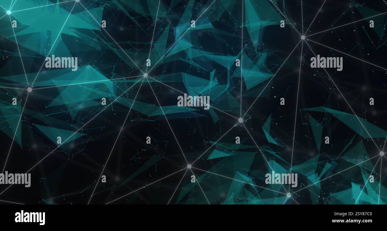 Image of white network connections over 3d blue network structures on ...