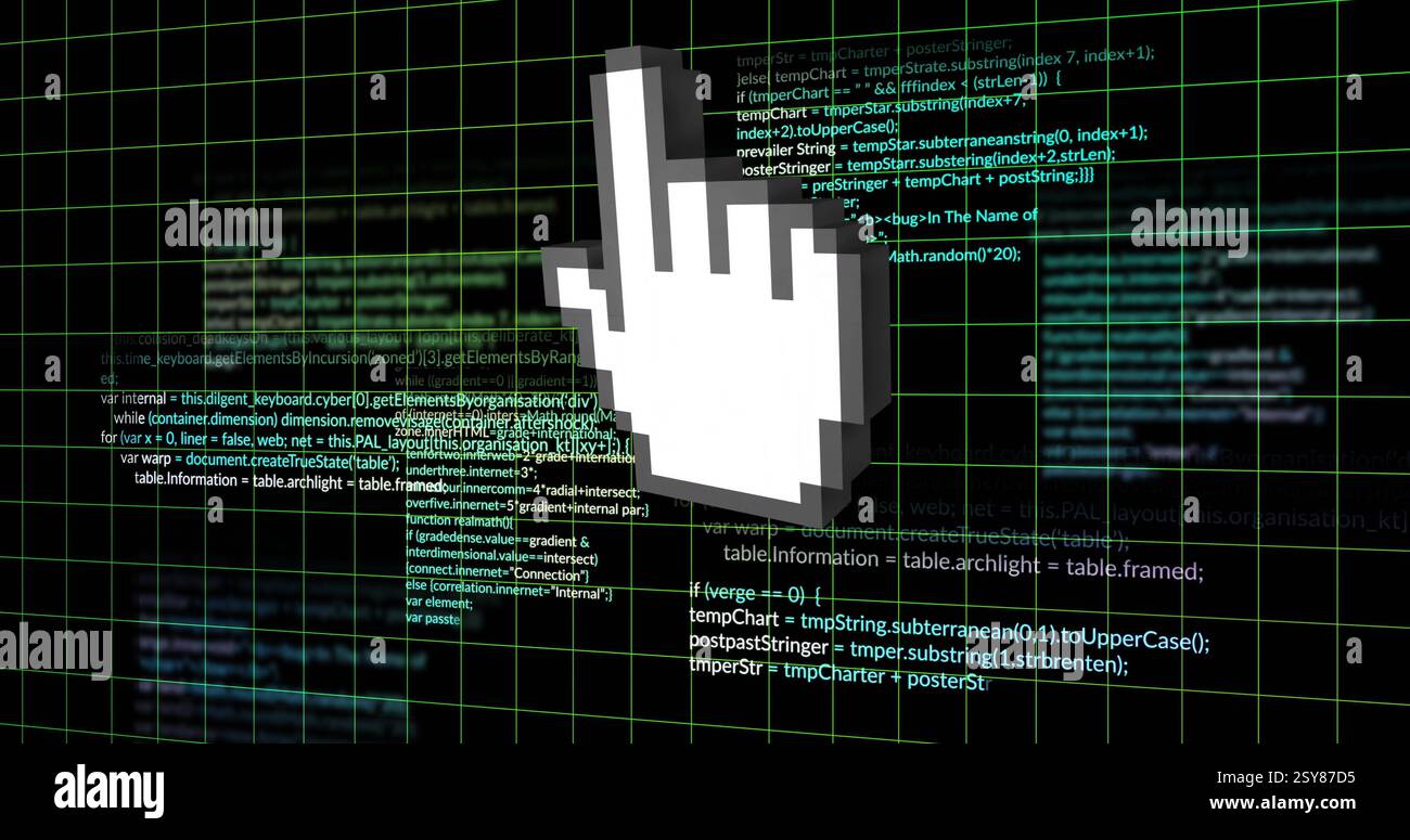 Image of digital data processing and computer cursor over black ...