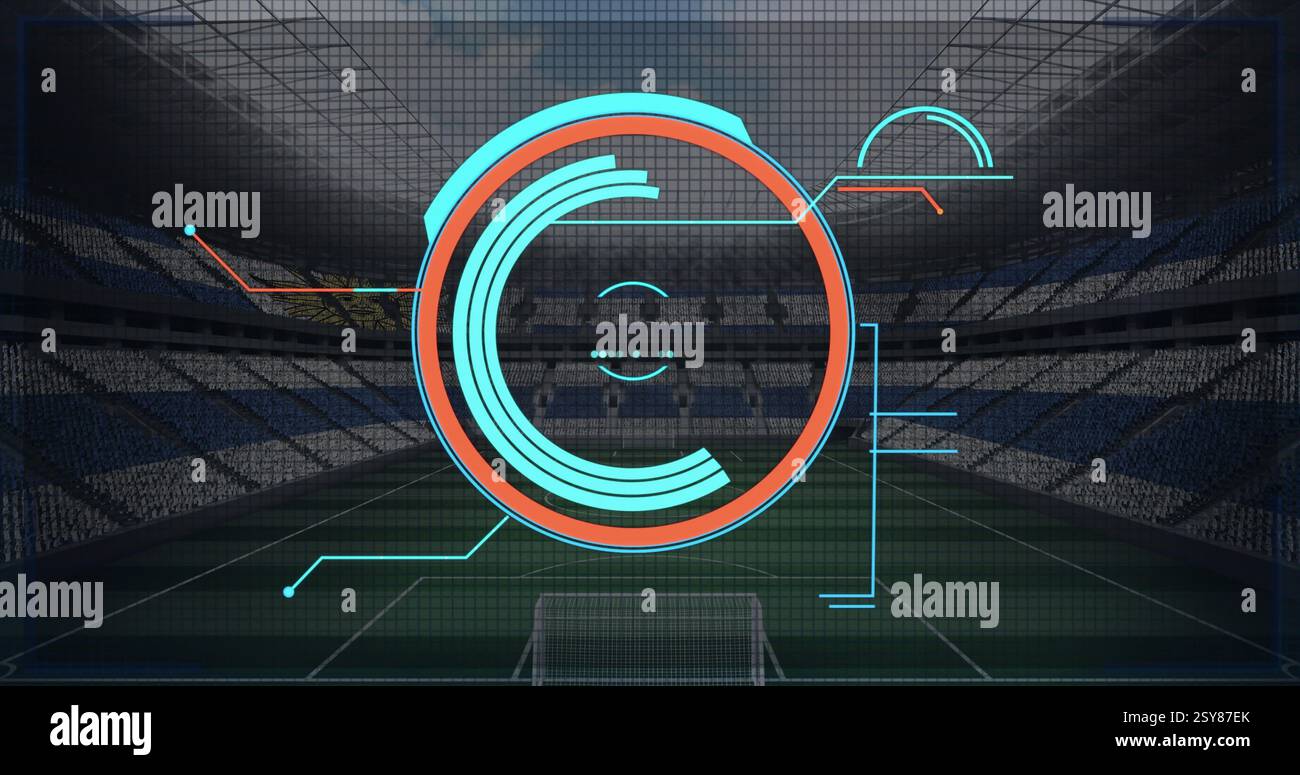 Image of data processing and scope scanning over stadium Stock Photo ...