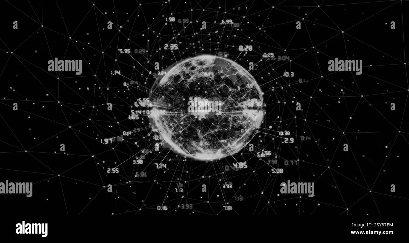 Image of data processing and globe over white spots Stock Photo - Alamy