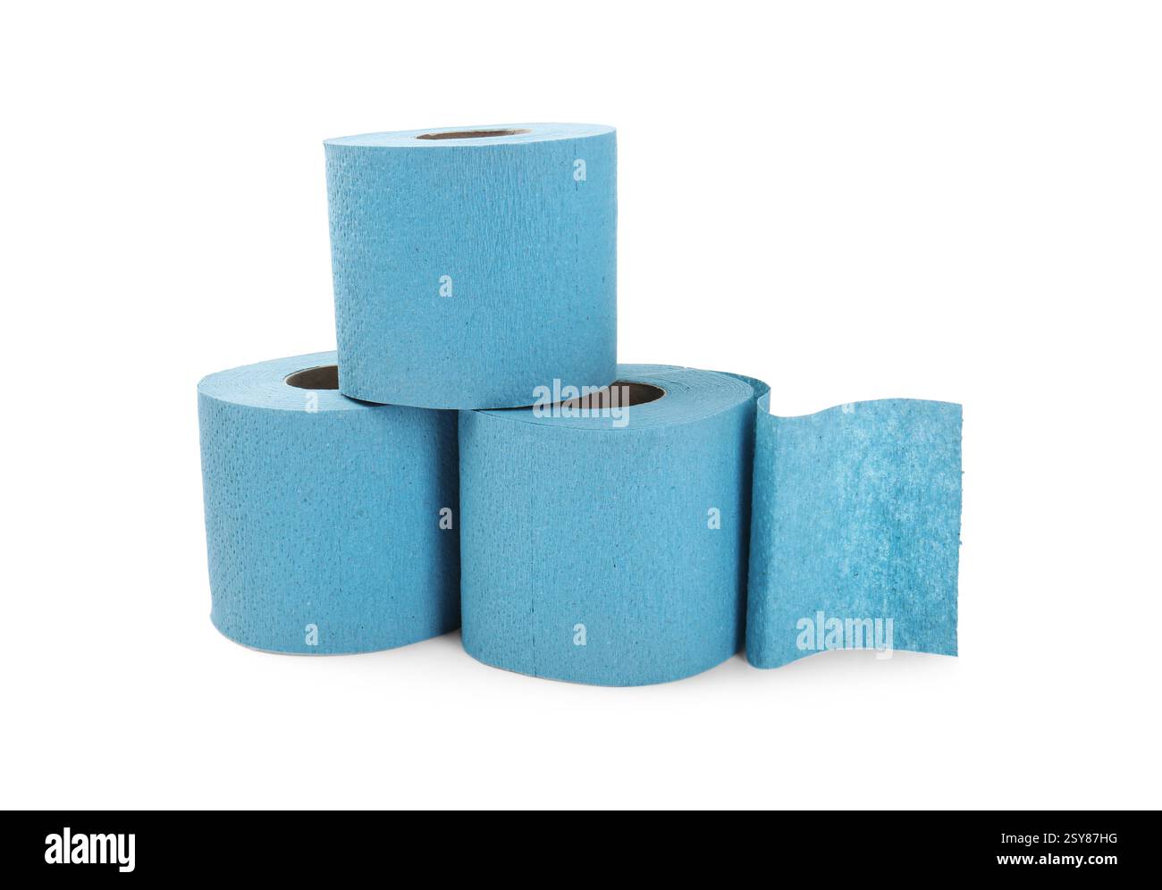 Light blue toilet paper rolls isolated on white Stock Photo - Alamy