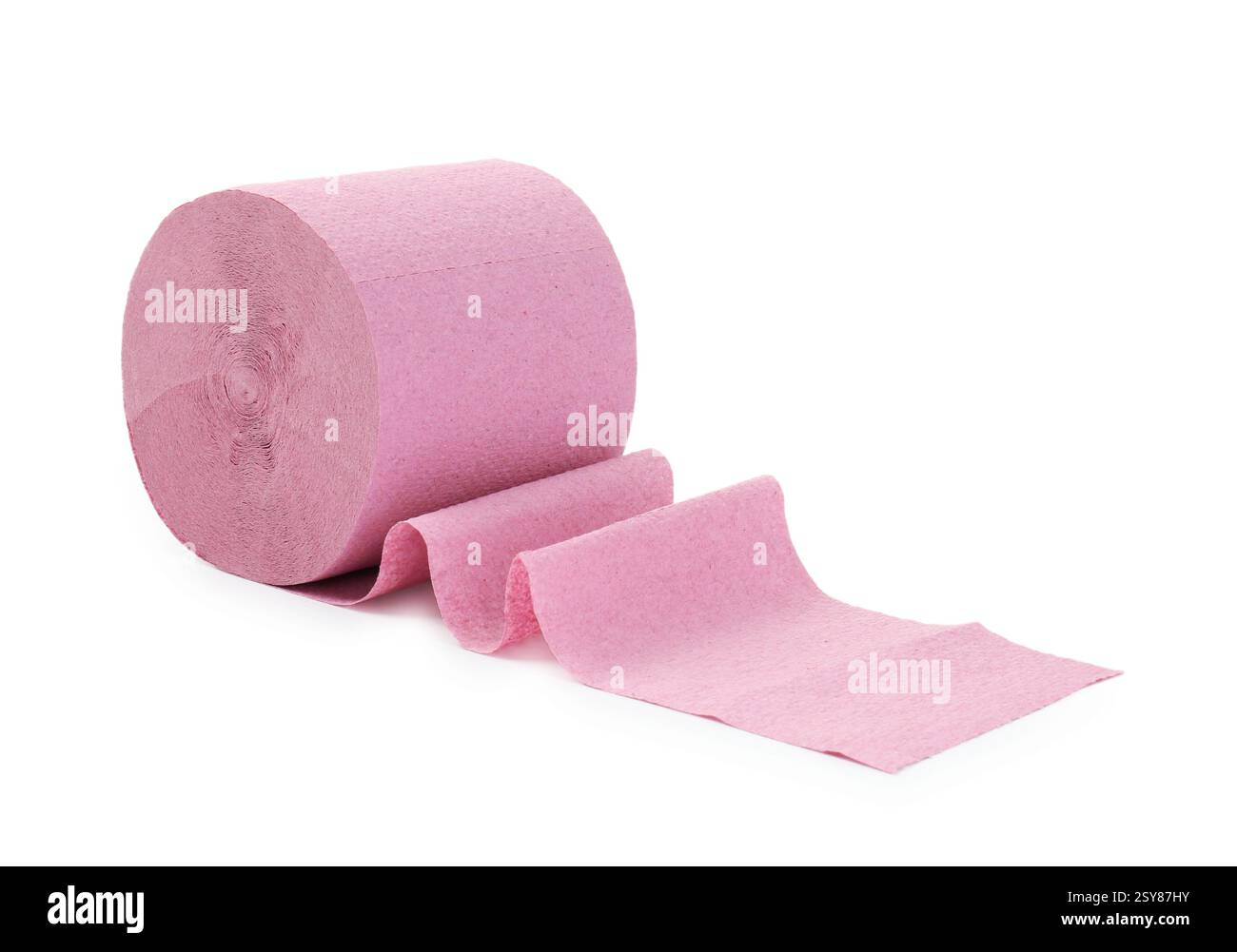 One pink toilet paper roll isolated on white Stock Photo - Alamy