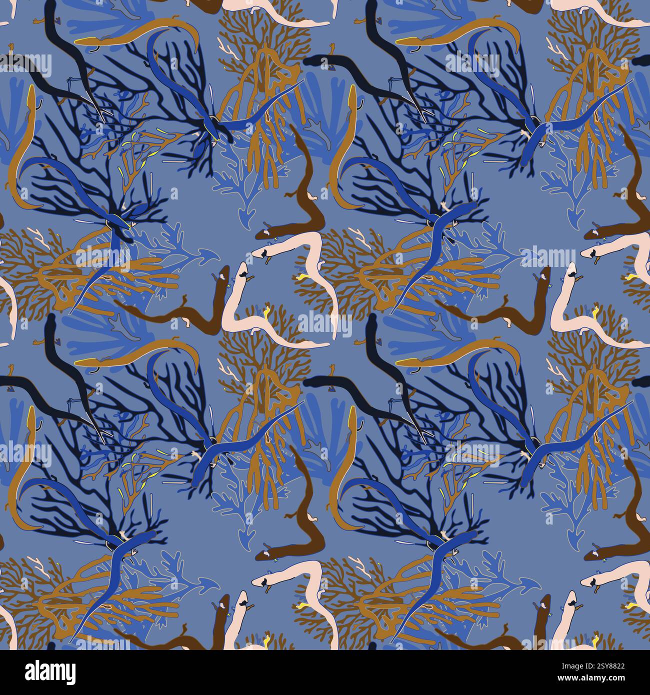 Underwater creatures Seamless pattern. Modern wild life olm doodles ...