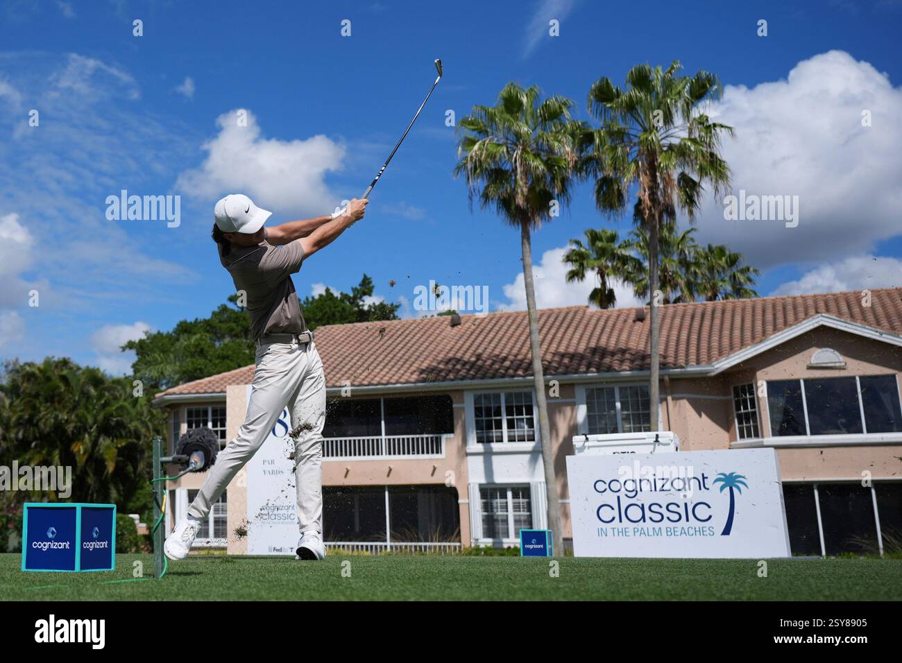 Luke Clanton tees off on the eighth hole during the first round of the ...