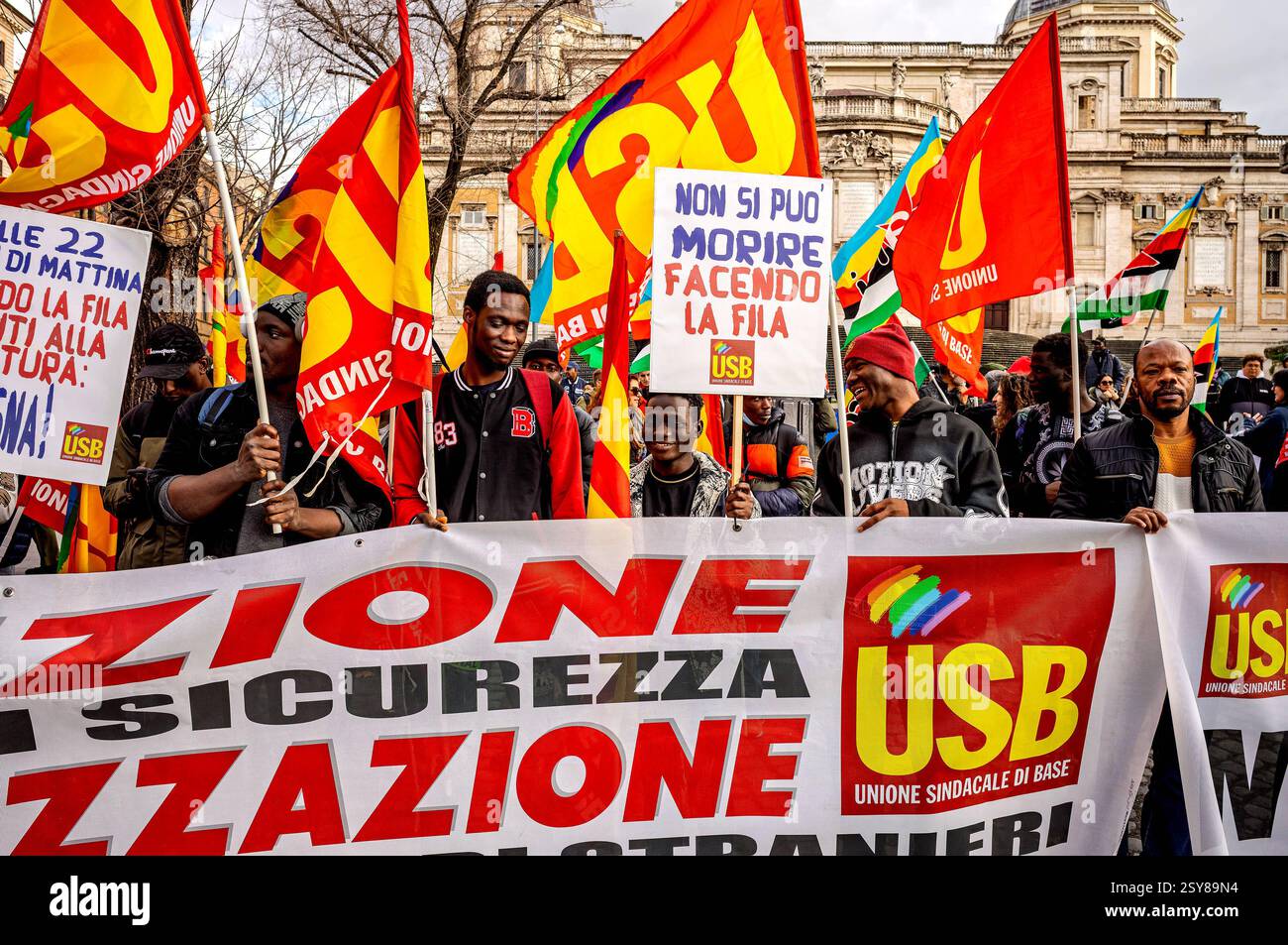 Demonstration for migrants rights ROME, ITALY - FEBRUARY 27: USB union ...