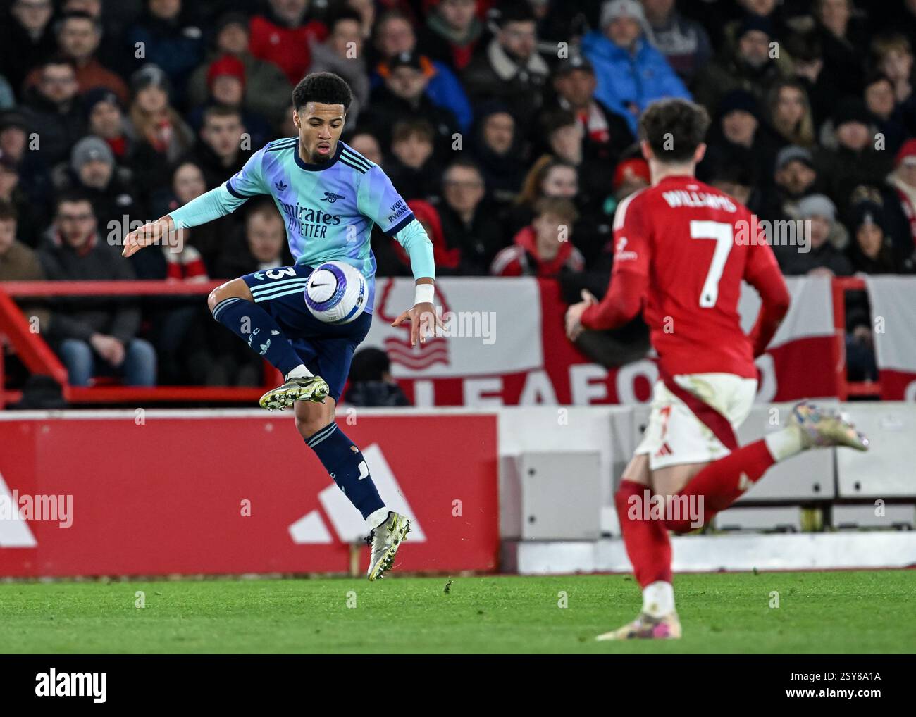 Nottingham, UK. 26th Feb, 2025. Ethan Nwaneri of Arsenal control the ...