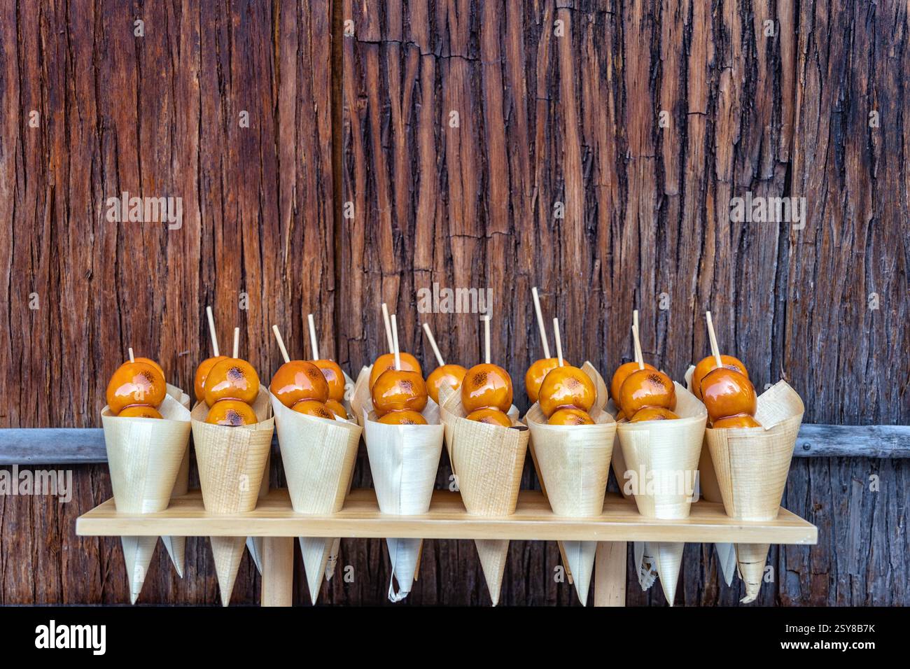 Mitarashi Dango traditional Japanese rice dumplings on a bamboo skewer ...