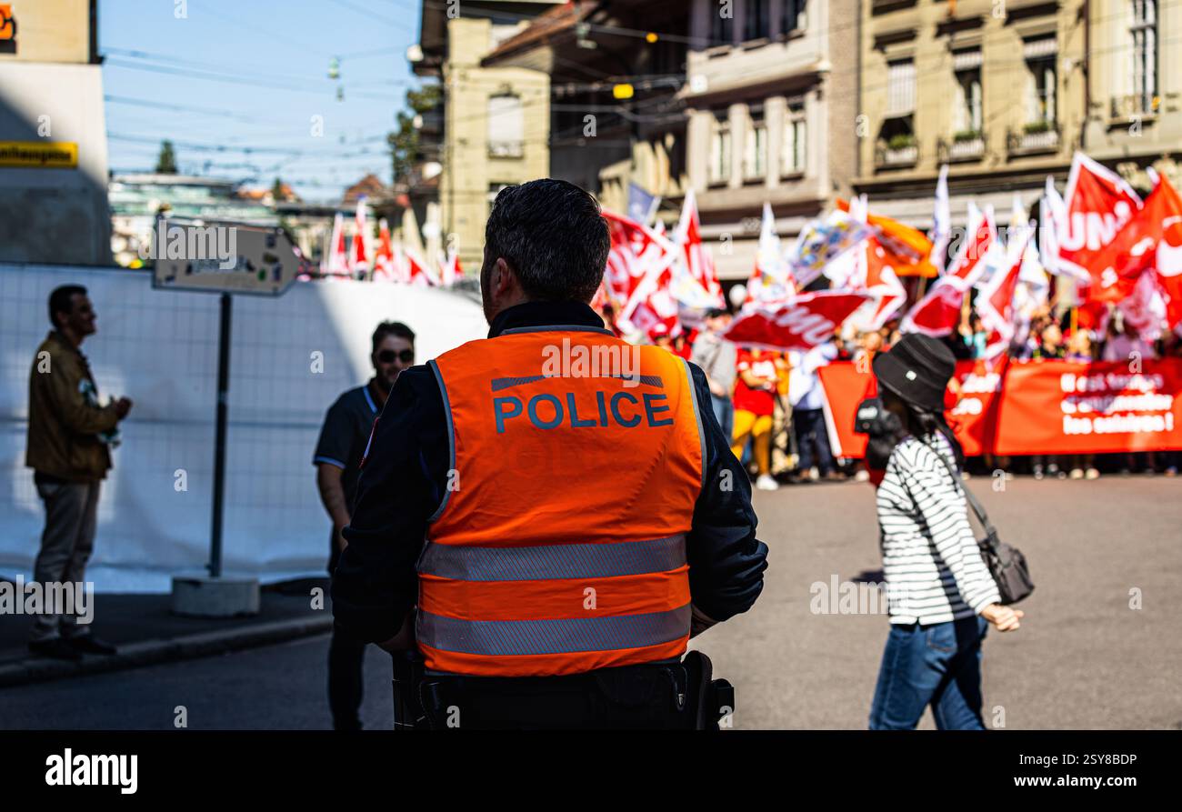 Bern, Switzerland, 21nd Sep 2024: A police officer from the Bern Police ...
