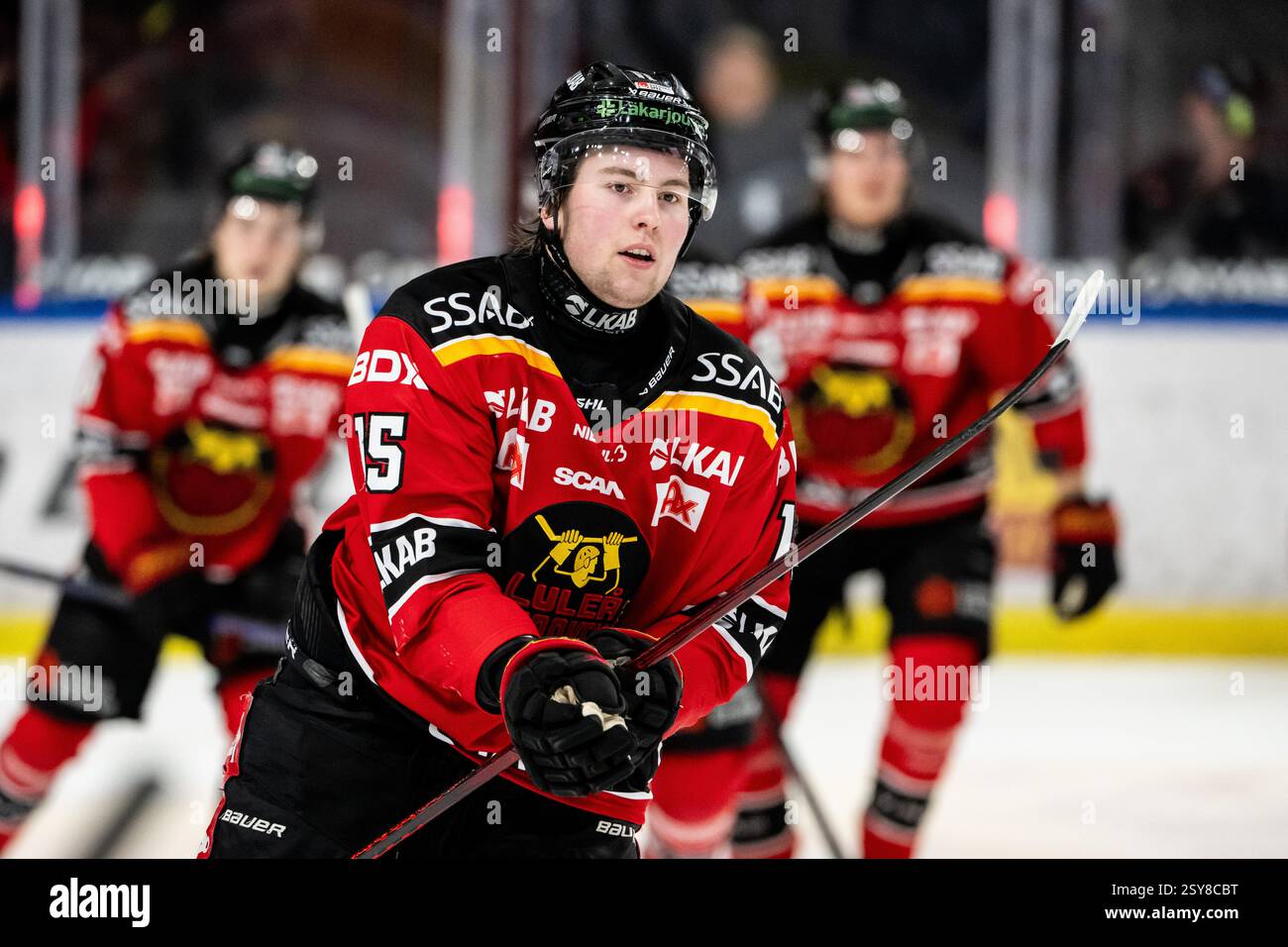 250227 Luleås David Granberg efter 1-1 målet under ishockeymatchen i ...