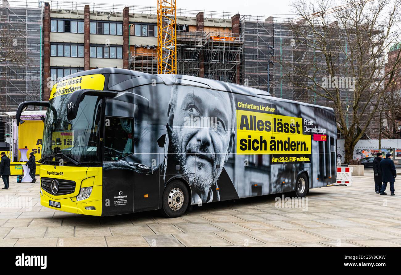 Freiburg im Breisgau, Germany, 3rd Feb 2025: The campaign bus of ...