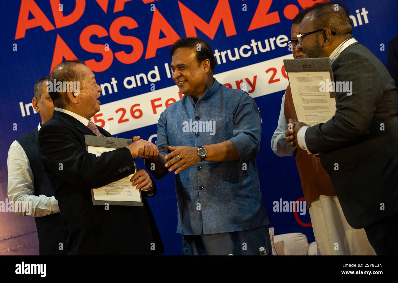 Assam Chief Minister Himanta Bishwa Sarma with investors on a MoU sign ...