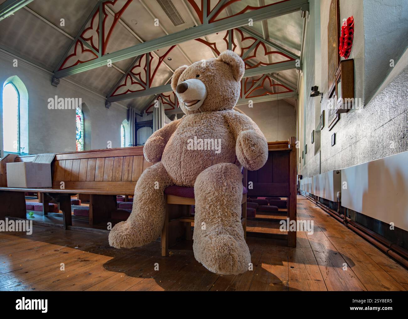 Giant Teddy Bear seated at one end of the parish church in Settle (Holy ...