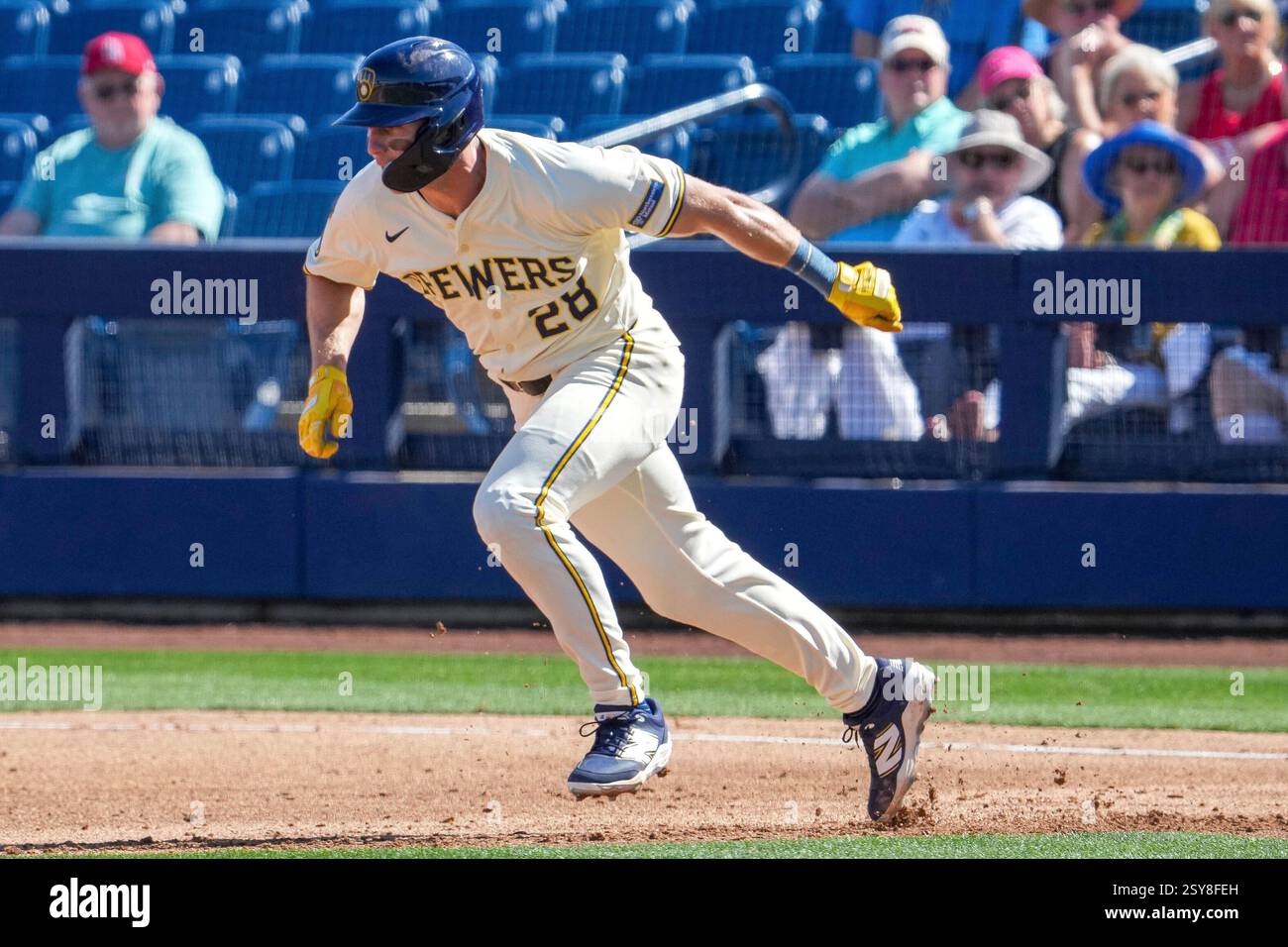 Milwaukee Brewers outfielder Brewer Hicklen (28) during a spring ...