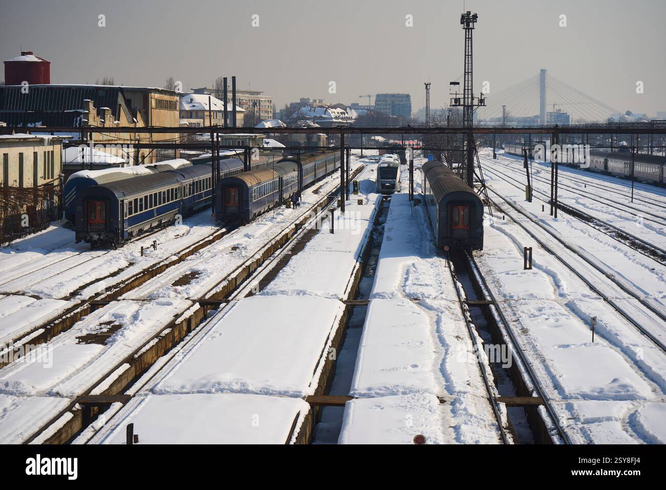 Bucharest, Romania. 20th Feb, 2025: Trains on the railway ...