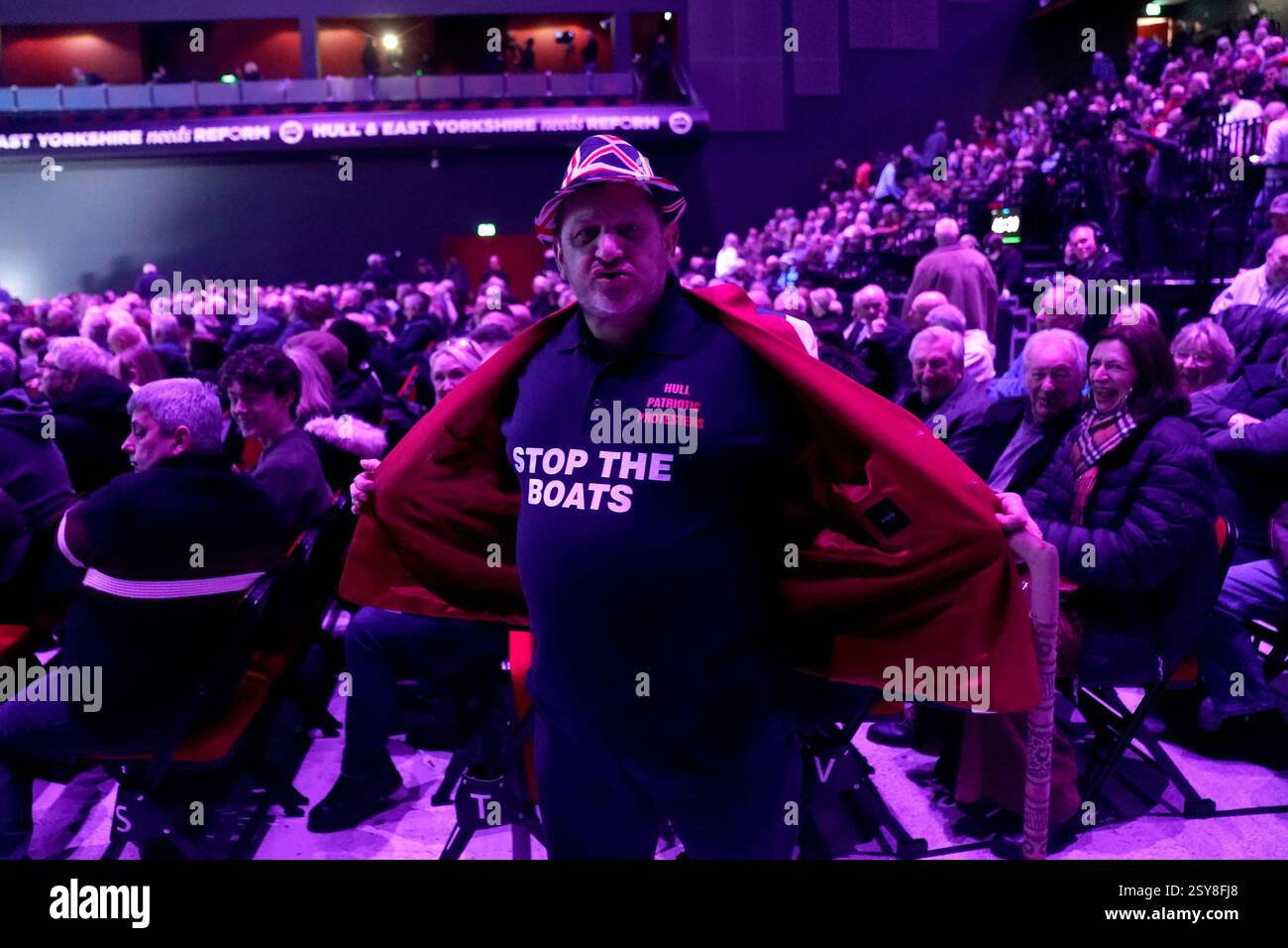 A supporter in the crowd during the Reform UK Hull conference at ...