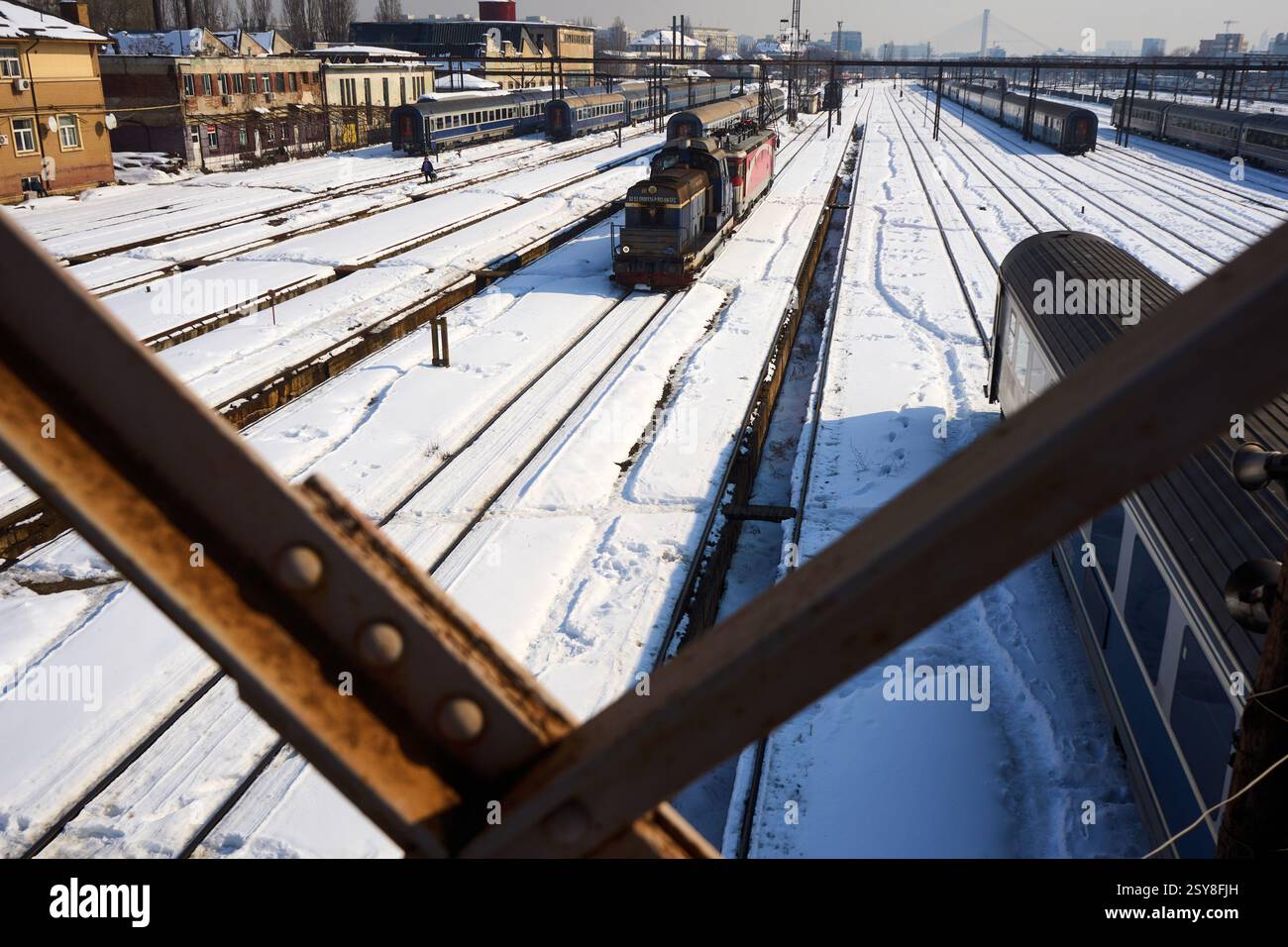 Bucharest, Romania. 20th Feb, 2025: Locomotives on the railway ...