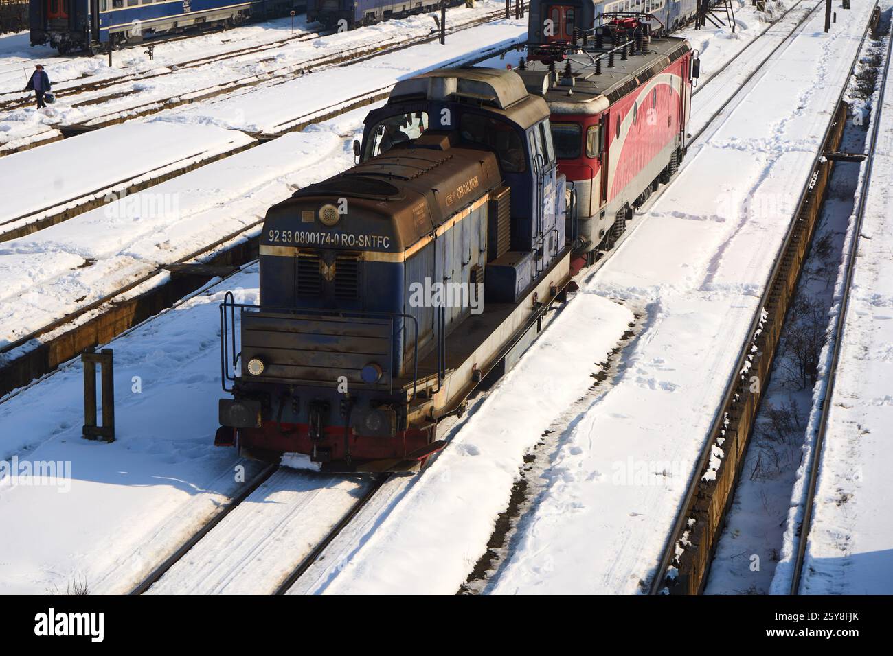 Bucharest, Romania. 20th Feb, 2025: Locomotives on the railway ...