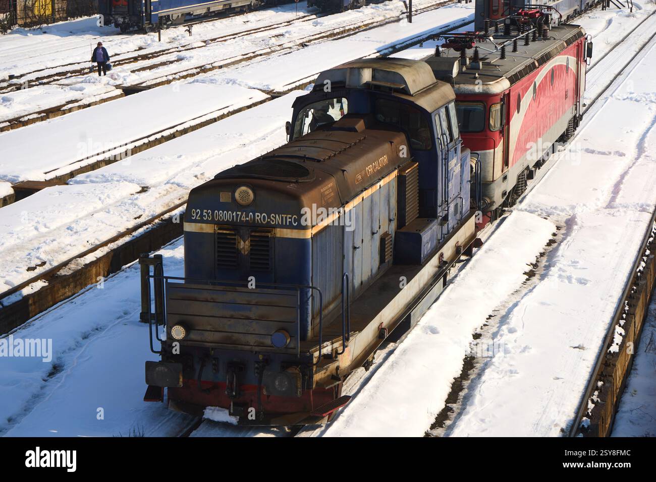 Bucharest, Romania. 20th Feb, 2025: Locomotives on the railway ...