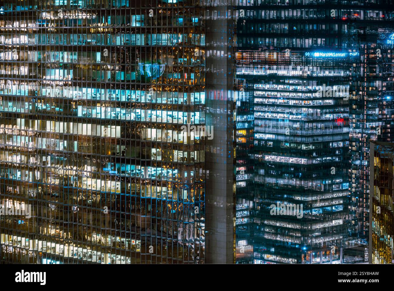 Canada, Ontario, Toronto, close-up of office towers illuminated at ...