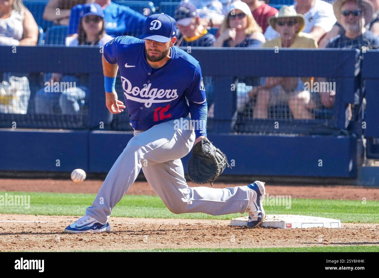 Los Angeles Dodgers first baseman David Bote (12) during a spring ...