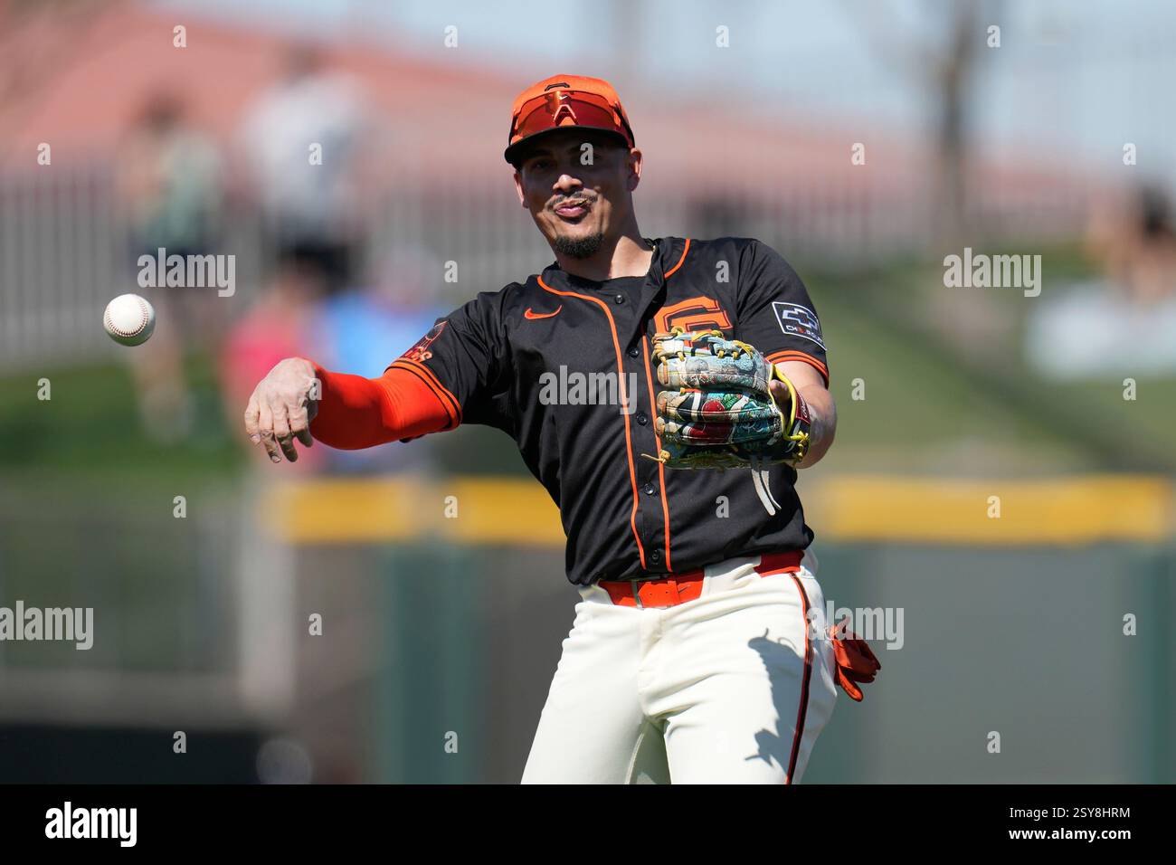 San Francisco Giants shortstop Willy Adames warms up prior to a spring ...