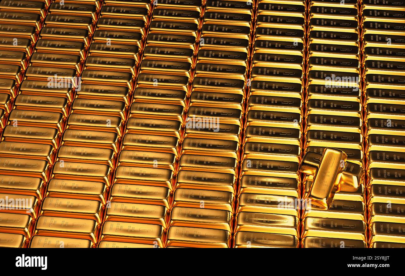 Shiny stacked Gold bars. 3D Rendering Stock Photo - Alamy