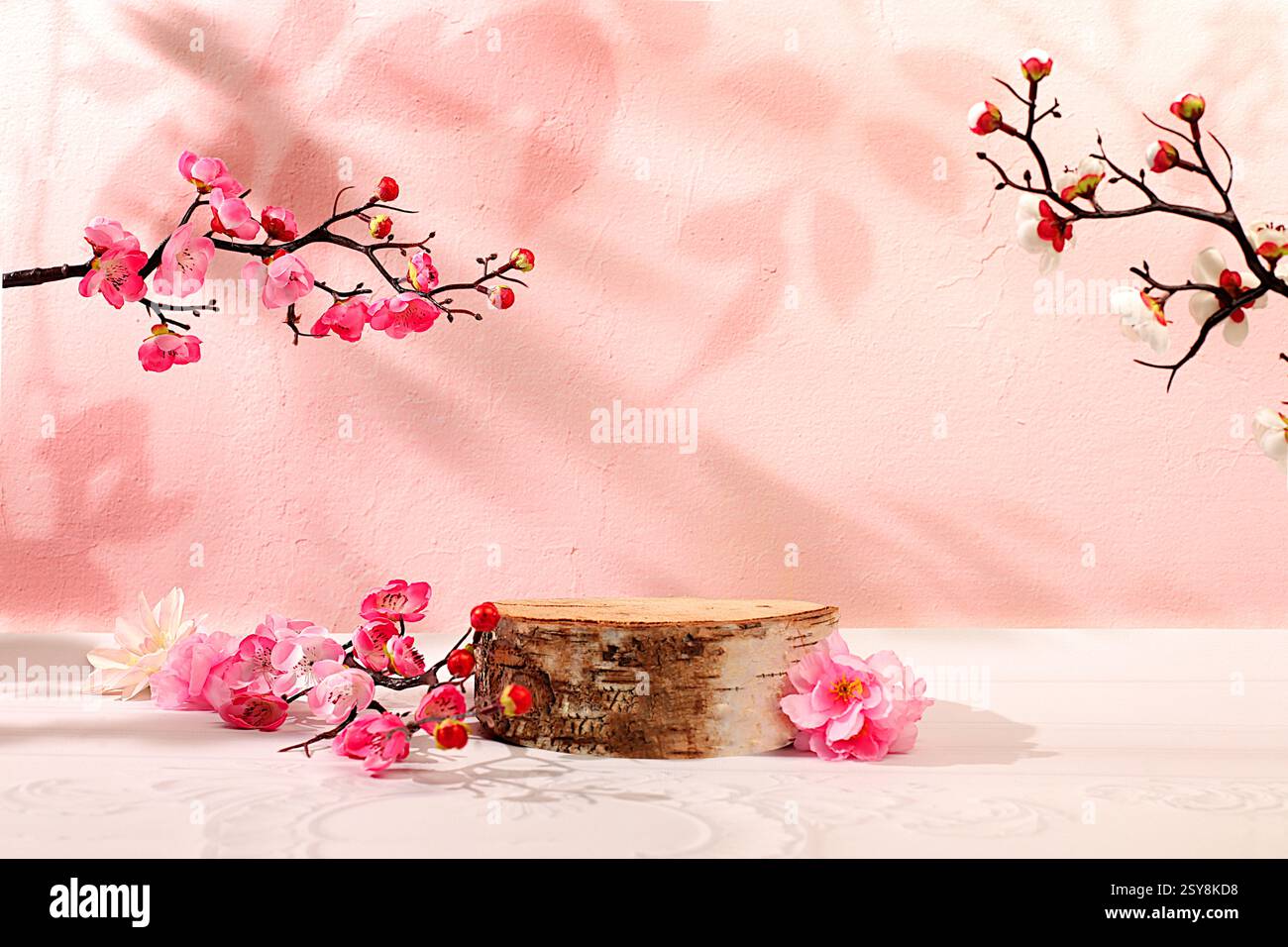 Abstract spring flower arrangement with cherry blossom branches and ...