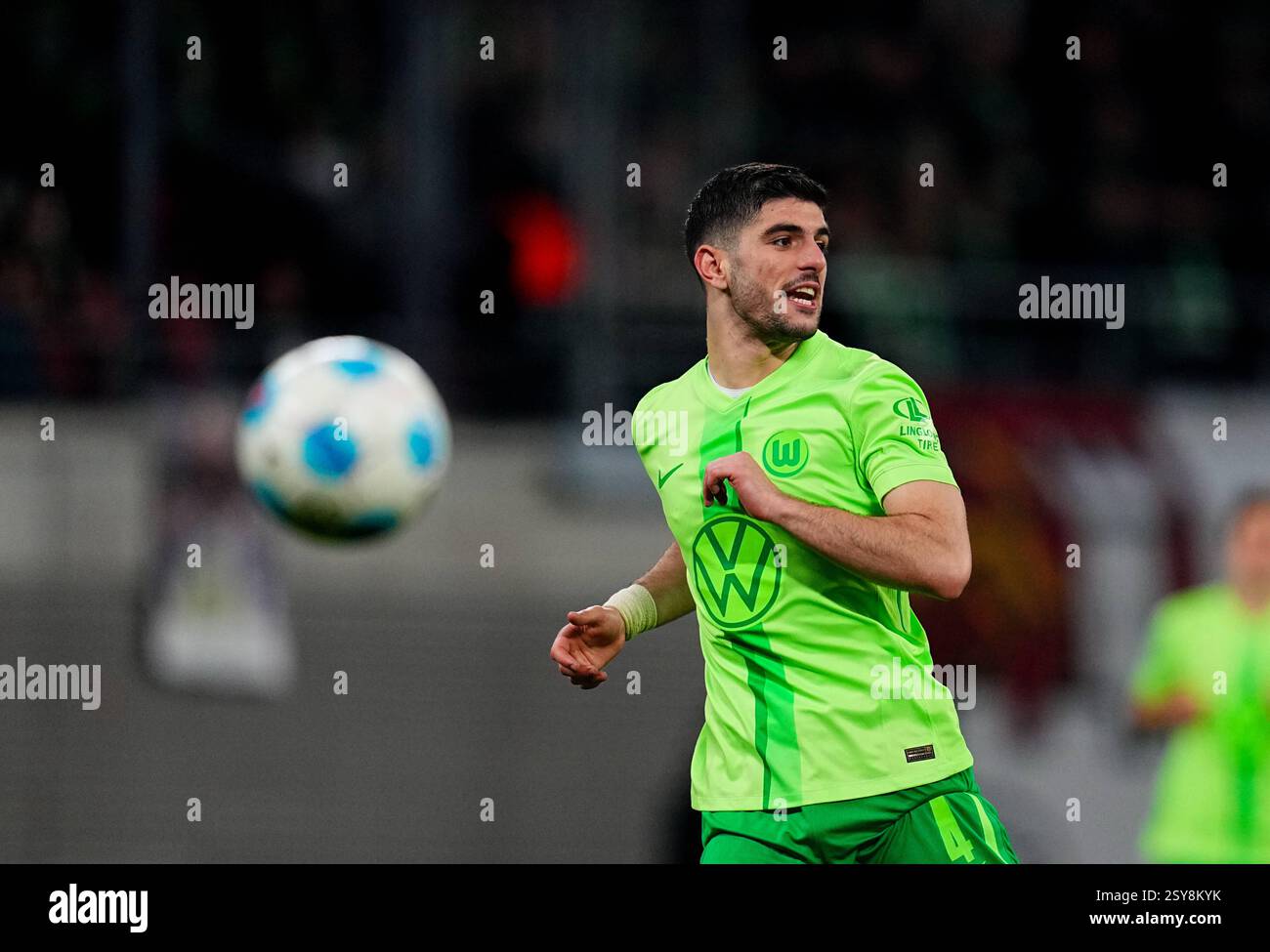 February 26 2025: Konstantinos Koulierakis of VfL Wolfsburg looks on ...