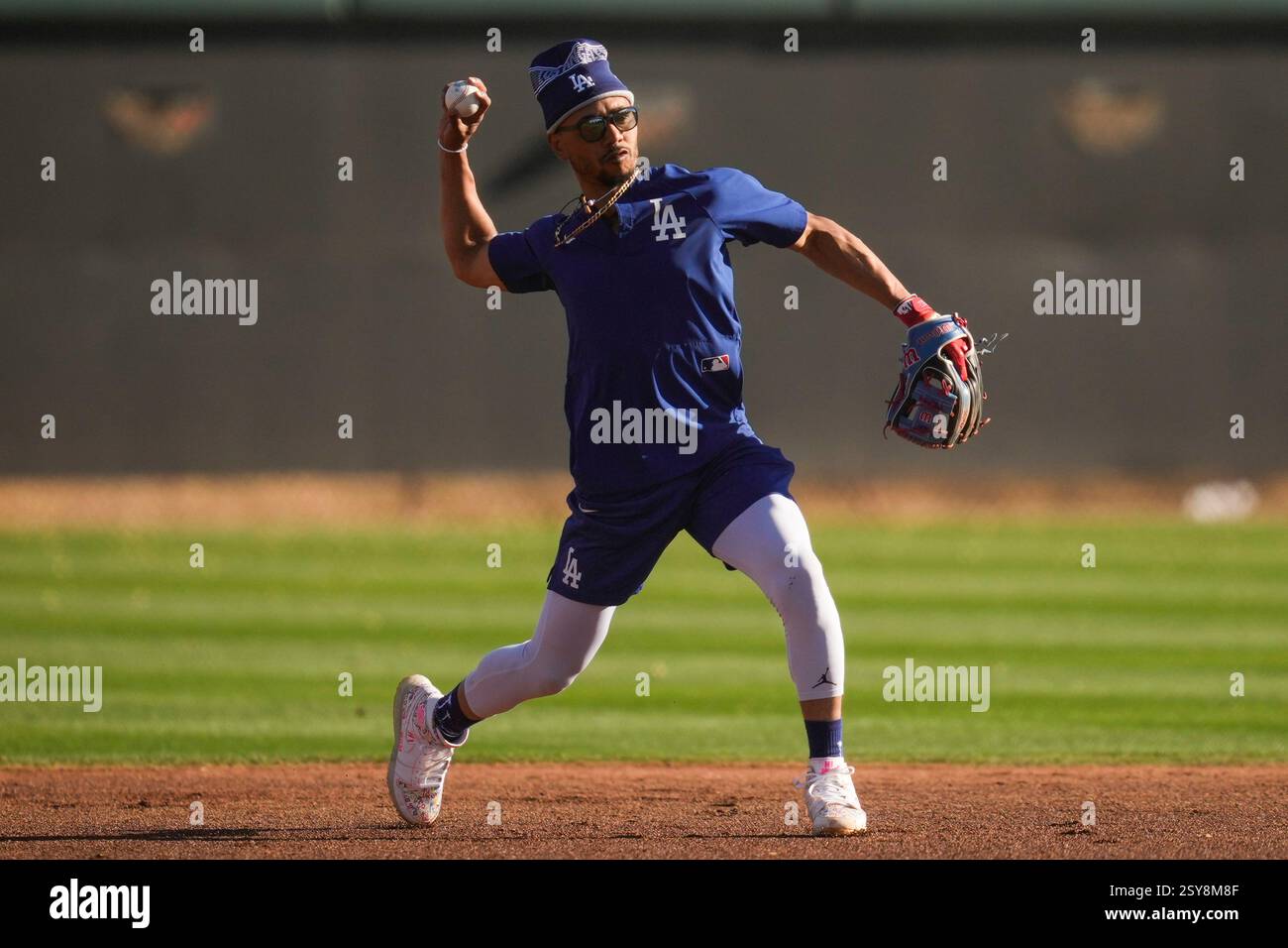 Los Angeles Dodgers shortstop Mookie Betts works out during a spring ...