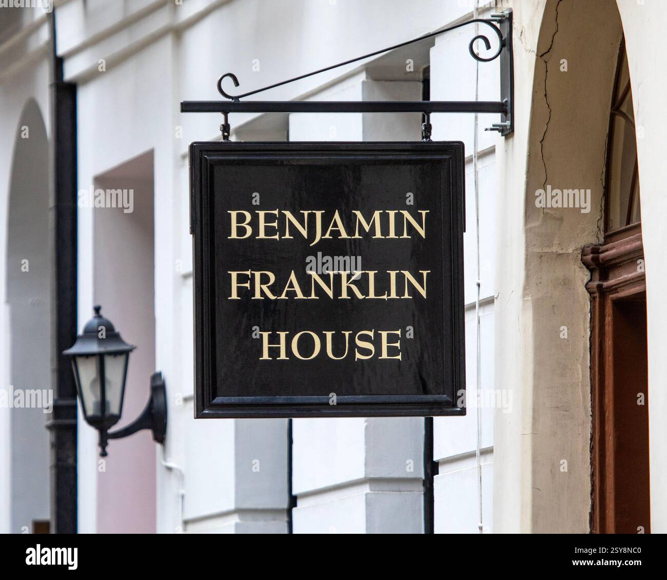 London, UK - March 23rd 2023: Sign on the exterior of Benjamin Franklin ...