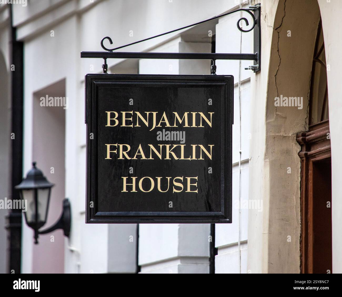 London, UK - March 23rd 2023: Sign on the exterior of Benjamin Franklin ...
