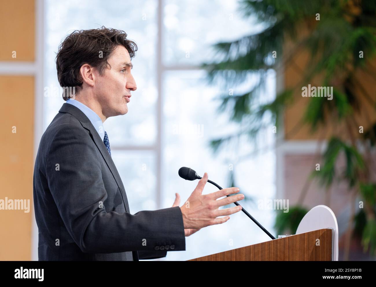 Montreal, Canada. 27th Feb, 2025. Prime Minister Justin Trudeau speaks ...